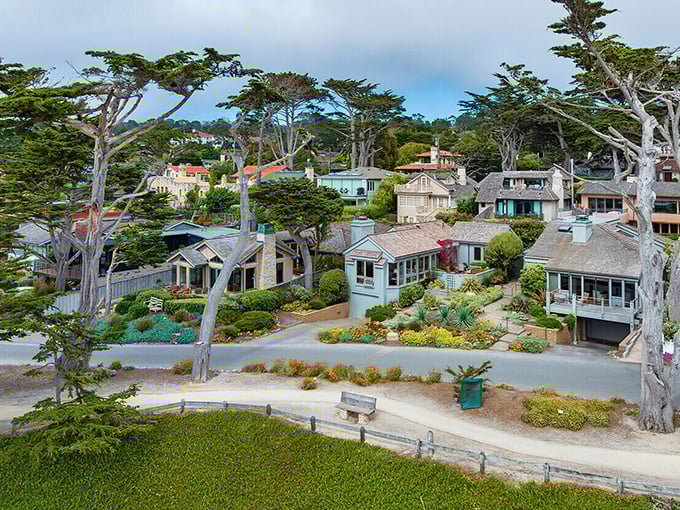 The cypress-framed homes of Carmel-by-the-Sea – where even the mailman needs a treasure map.
