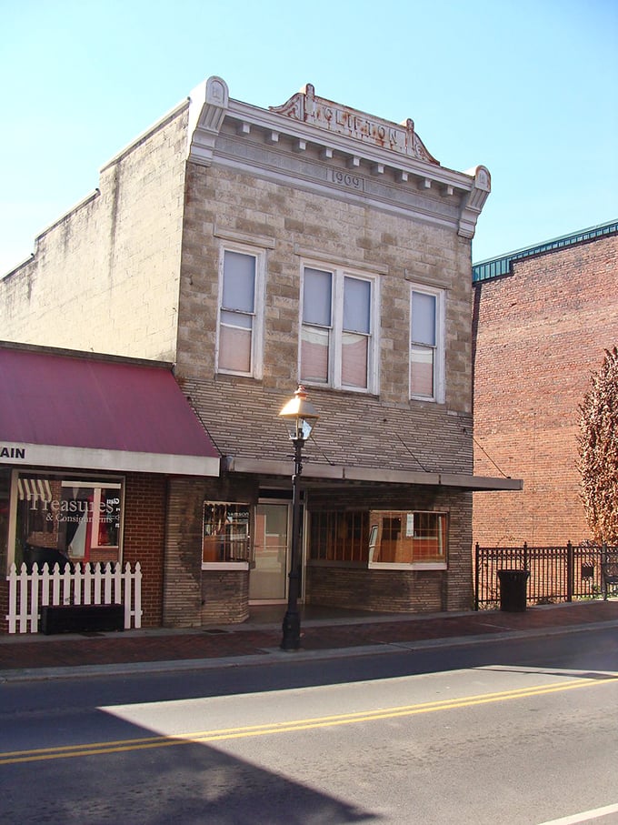 This 1900s storefront stands proud as a monument to Main Street America, weathered but wonderfully dignified.