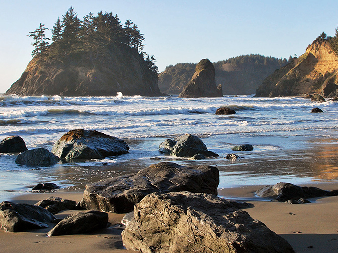 The sun creates a light show at College Cove that beats anything you'll see on your big-screen TV.