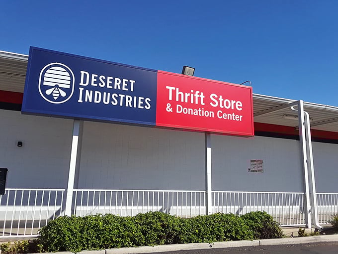 The beehive of bargains! Deseret's distinctive logo welcomes thrifters to a wonderland of pre-loved treasures at honey-sweet prices.