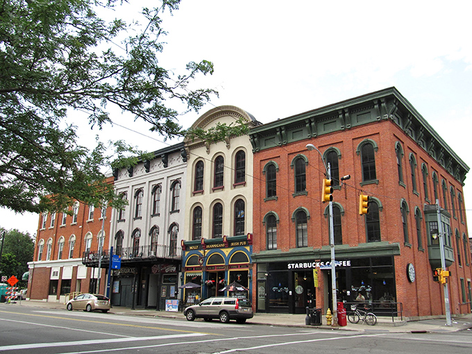 Spring blossoms frame Erie's beautiful brick buildings, nature's way of highlighting the city's architectural treasures.
