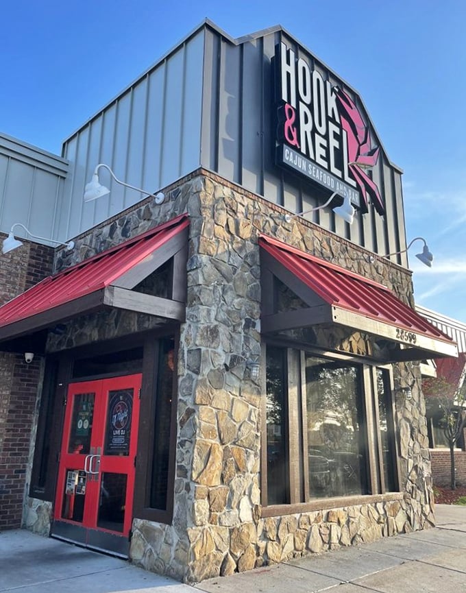 Red doors, red awnings&mdash;Hook & Reel isn't subtle about its passion for seafood. This Livonia spot brings Louisiana heat to Michigan.