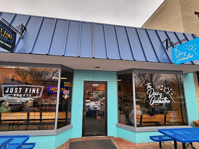 That blue metal roof shelters donut magic that's anything but "just fine" &ndash; it's extraordinary! Alexandria's worst-kept delicious secret.