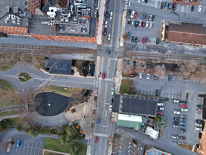 An aerial view of Lititz showcases charming streets, cozy shops, and peaceful parks—perfect for exploring this vibrant small-town Pennsylvania gem.