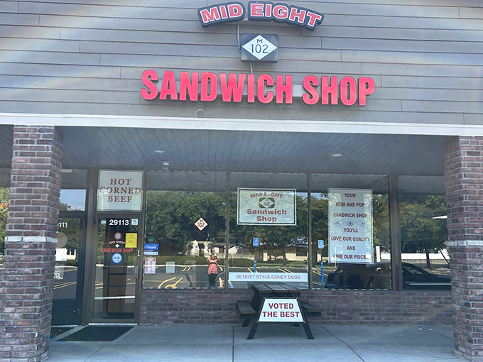 The modest exterior of Mid Eight belies the mountain-high corned beef sandwiches waiting inside.