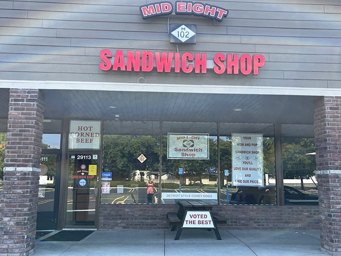 The modest exterior of Mid Eight belies the mountain-high corned beef sandwiches waiting inside.