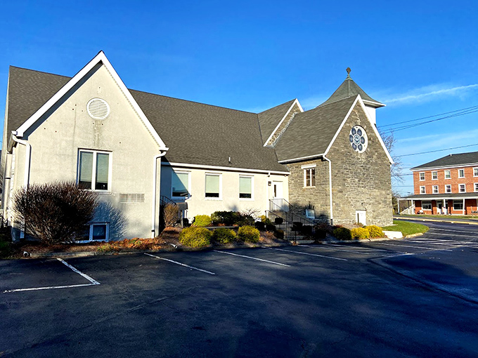 Fall colors frame Paradise's historic buildings, where seasonal beauty enhances timeless architecture.