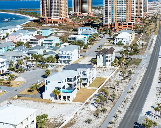 The bright pastel beachfront homes and towering condos of Pensacola stand proudly along the coast. Like a vibrant scene you can actually afford to live in.