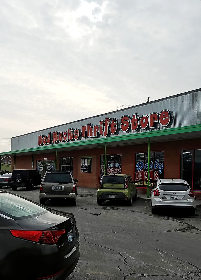 The unassuming exterior of Red Racks hides a wonderland of treasures waiting to be discovered by savvy shoppers.