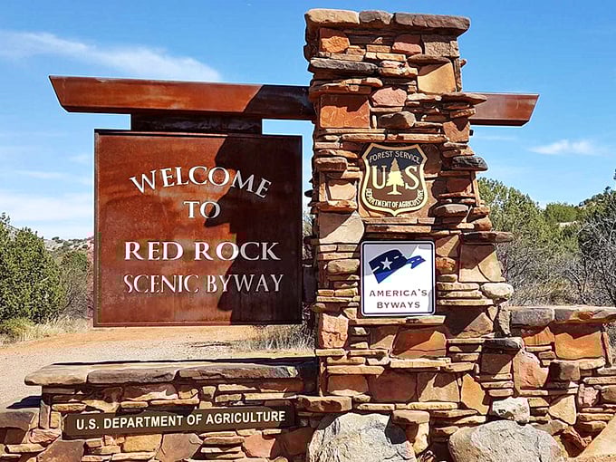 The Red Rock Scenic Byway welcomes you with this rustic sign &ndash; the doorway to Arizona's most photographed natural art gallery.