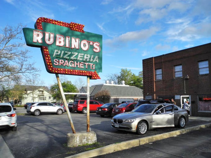 Rubino's Pizza: The vintage sign alone is worth the trip &ndash; a mid-century masterpiece that's outlasted eight presidential administrations.