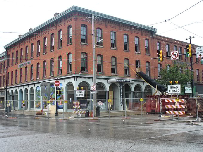 Construction chic! Even with 'Road Closed' signs, Titusville's magnificent brick building stands like Sean Connery in a room full of extras.