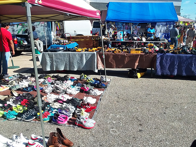 Blue skies, blue tents, and a sea of colorful footwear. This is what weekend treasure hunting in Maryland looks like.