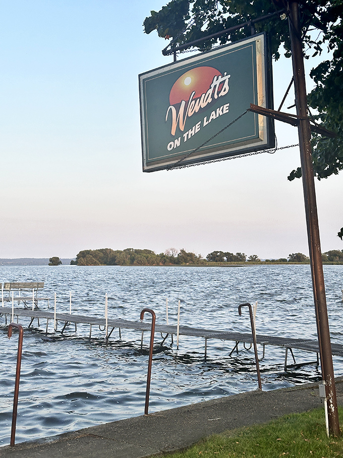 Wendt's on the Lake sign stands proudly by the water&mdash;like a lighthouse guiding hungry sailors to fried perch paradise.