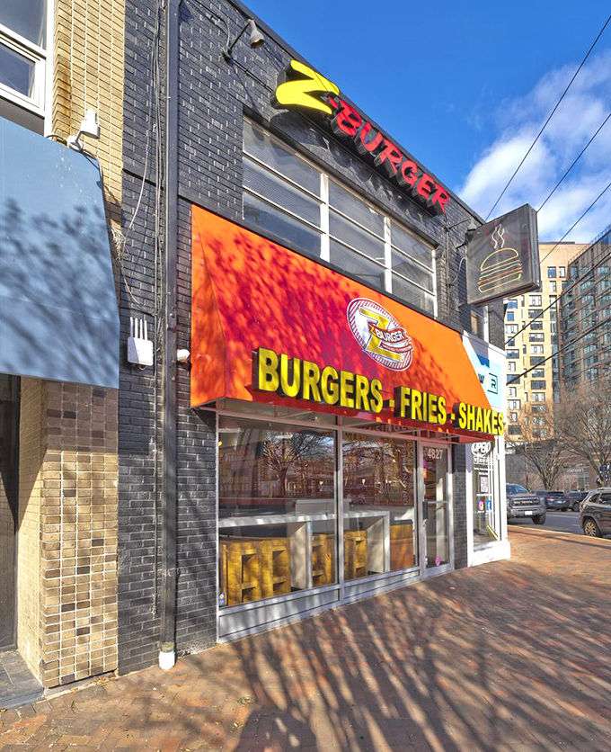 No mistaking this burger beacon! Z-Burger's vibrant storefront practically shouts "Life's too short for boring burgers!"