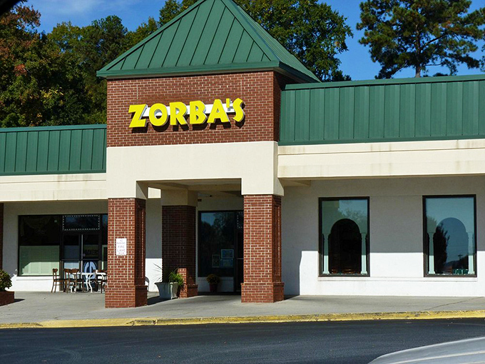 Don't let the shopping center location fool you &ndash; Zorba's brick-front entrance leads to Mediterranean pizza perfection.