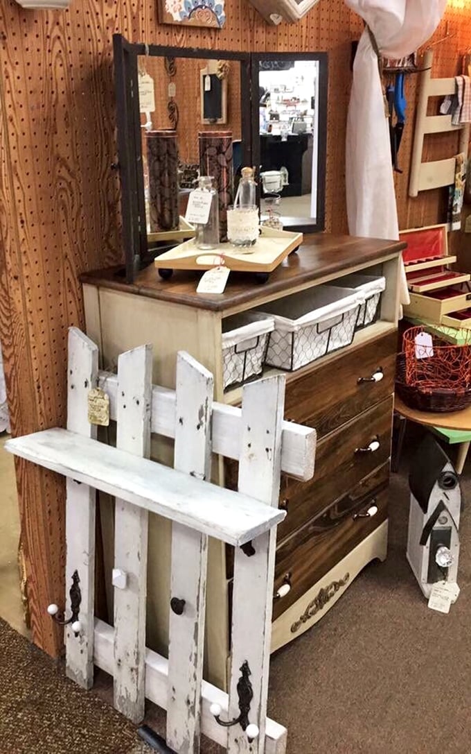 Not just furniture, but time travel. This rustic dresser with repurposed fence pickets whispers tales of farmhouse mornings from decades past.