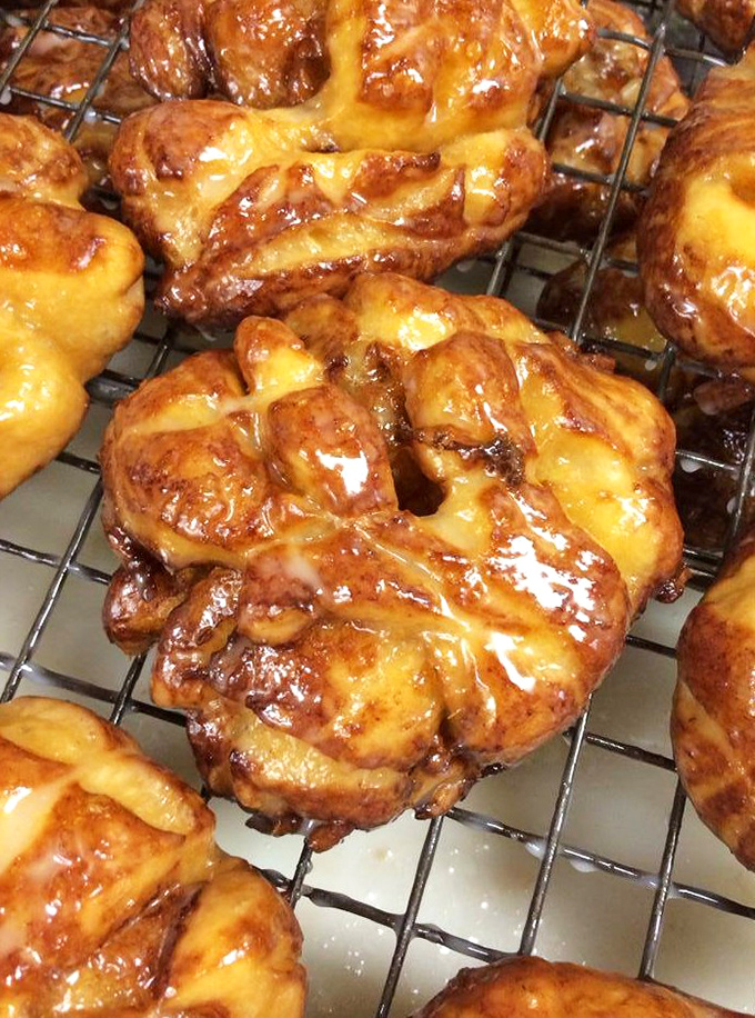 The legendary apple fritter&mdash;a beautiful chaos of cinnamon-spiced apple chunks and crispy edges that makes grown adults close their eyes in reverence.
