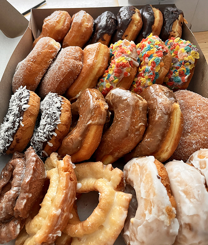 A rainbow of glazed perfection that would make even a unicorn jealous of the color selection.