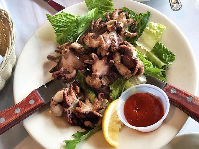 Baby octopus that would make any Mediterranean grandmother proud. Tender, charred perfection with just the right amount of lemon brightness. 
