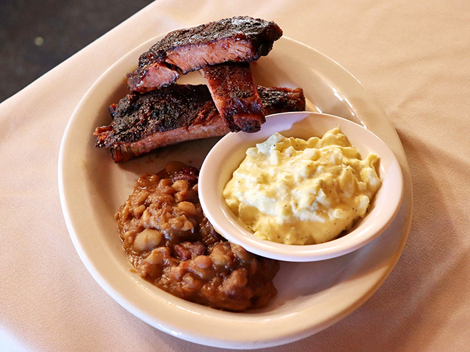 BBQ ribs, baked beans, and mac & cheese&mdash;the holy trinity of comfort food that makes you want to loosen your belt before you even start eating.