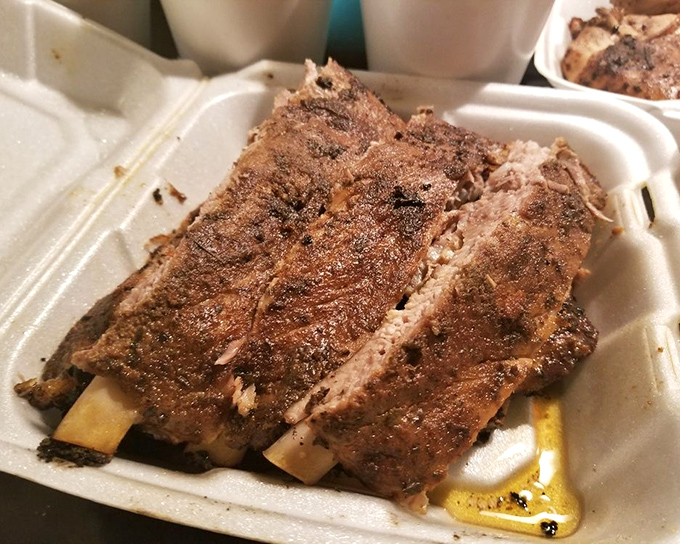 These ribs have that perfect bark that makes barbecue aficionados weak in the knees. The smoke ring is practically a halo.