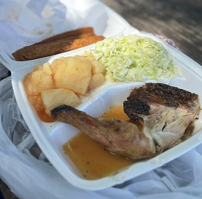 This isn't just barbecue chicken; it's a masterclass in smoke and patience, served with sides that know their supporting role but still steal scenes.