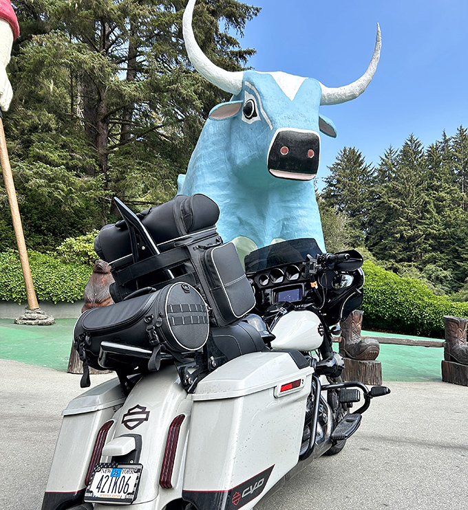 Babe the Blue Ox sports a coat of sky-blue paint that would make Picasso jealous. Those horns could double as satellite dishes!