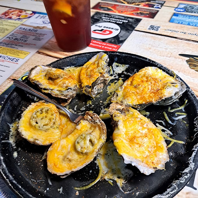 Cheese-topped oysters that make you question why you've wasted time eating anything else in your life. Pure bliss on the half-shell.
