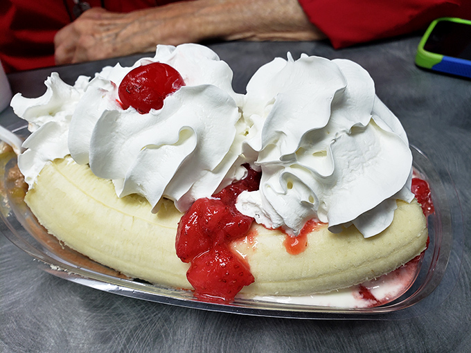 Behold the banana split in its natural glory&mdash;a split banana cradling ice cream, crowned with a mountain of whipped cream that defies gravity.