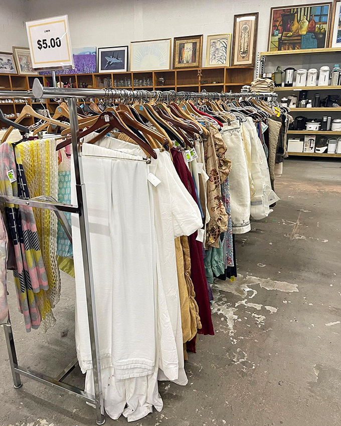 White linen paradise! Summer in Florida demands breathable fabrics, and this rack delivers options that would make Tom Wolfe jealous.