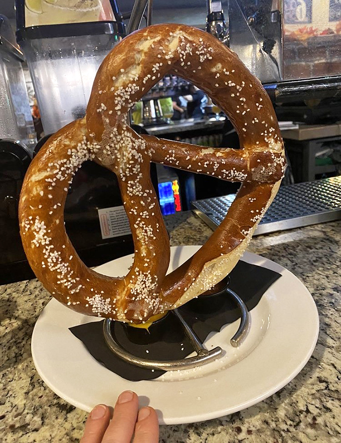 Behold the star attraction: a perfectly bronzed pretzel that's more sculpture than snack. This twisted masterpiece demands both respect and dipping sauce.