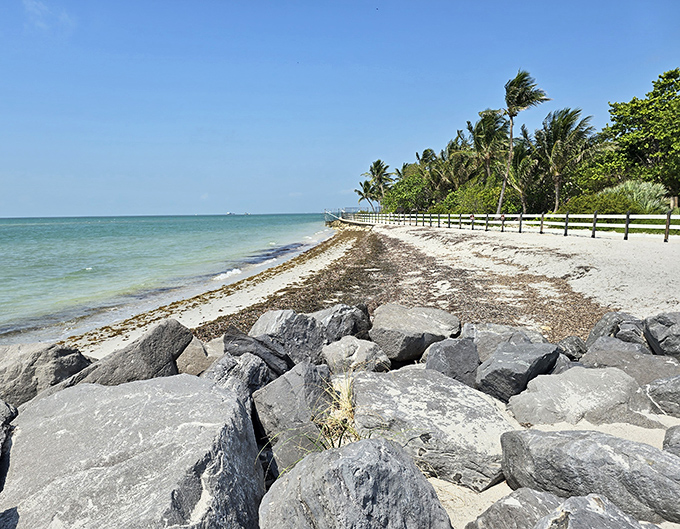 Nature's own seawall of craggy rocks meets the gentle shoreline, where the turquoise waters of Key Biscayne invite bare feet and daydreams.