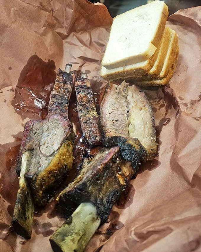 Meat and bread&mdash;the barbecue equivalent of Astaire and Rogers. This butcher paper ballet of beef ribs and white bread is Texas simplicity at its most profound.