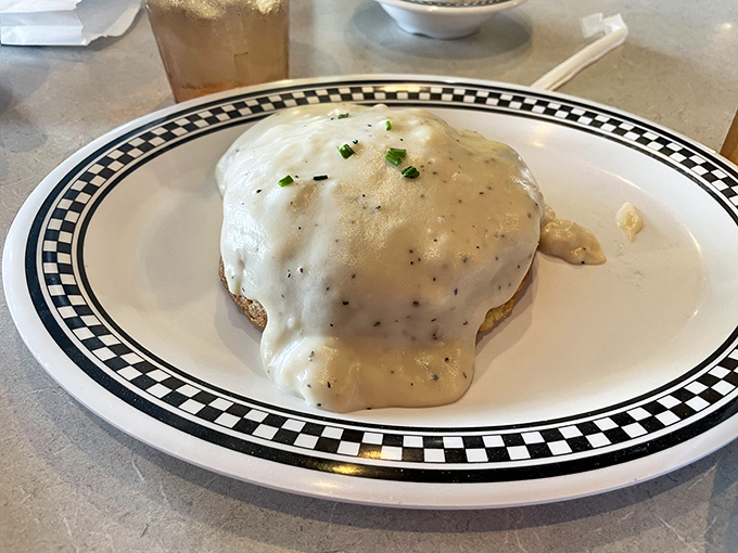 This is what happens when biscuits and gravy achieve their final form &ndash; pure Southern comfort on a plate.