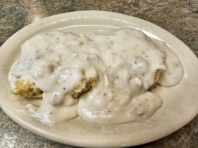 Behold the holy grail of comfort food &ndash; biscuits drowning in peppery sausage gravy so good you'll contemplate moving to Payson permanently.