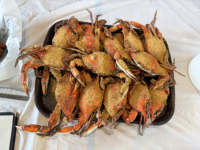 Blue crabs seasoned to perfection&mdash;nature's puzzle boxes filled with sweet rewards. Worth every minute of the delicious struggle to extract their treasures.