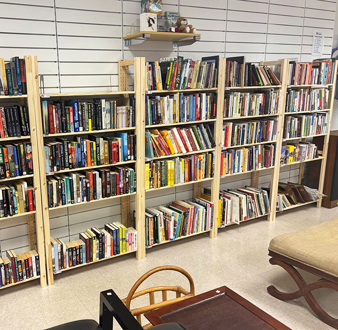 Bibliophiles rejoice! These wooden shelves hold literary journeys at a fraction of bookstore prices, with comfortable seating nearby for impromptu browsing.