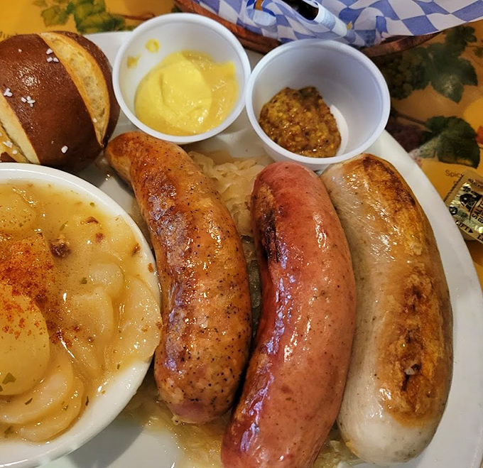 Sausage trifecta that would make a Bavarian weep with joy. That snap when you bite in? That's the sound of vacation.