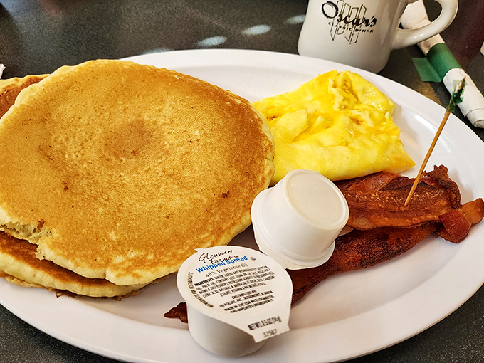 Golden pancakes and crispy bacon: the dynamic duo that never goes out of style.