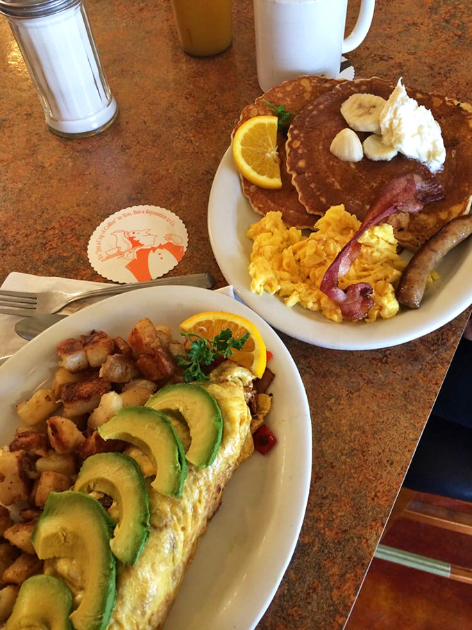 Breakfast plates at Coffee Cup don't just feed you&mdash;they comfort your soul. Fresh pancakes with banana, eggs, and bacon&mdash;the holy trinity of morning bliss.