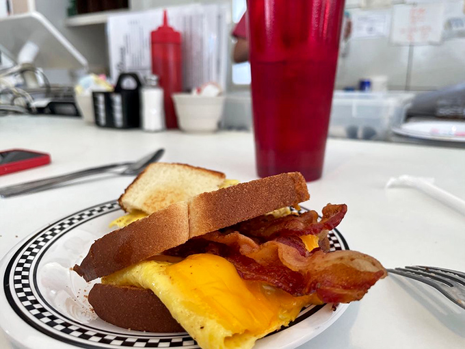 Breakfast sandwich nirvana achieved! That perfectly melted cheese and crispy bacon create the morning harmony your taste buds have been dreaming about all night.