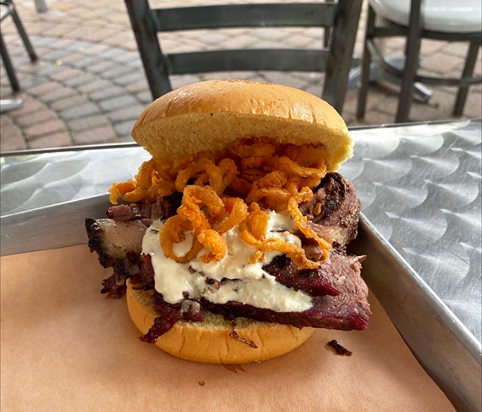 Not all heroes wear capes&mdash;some come on a bun with crispy onions and sauce. This brisket sandwich doesn't need Instagram filters to look this good.