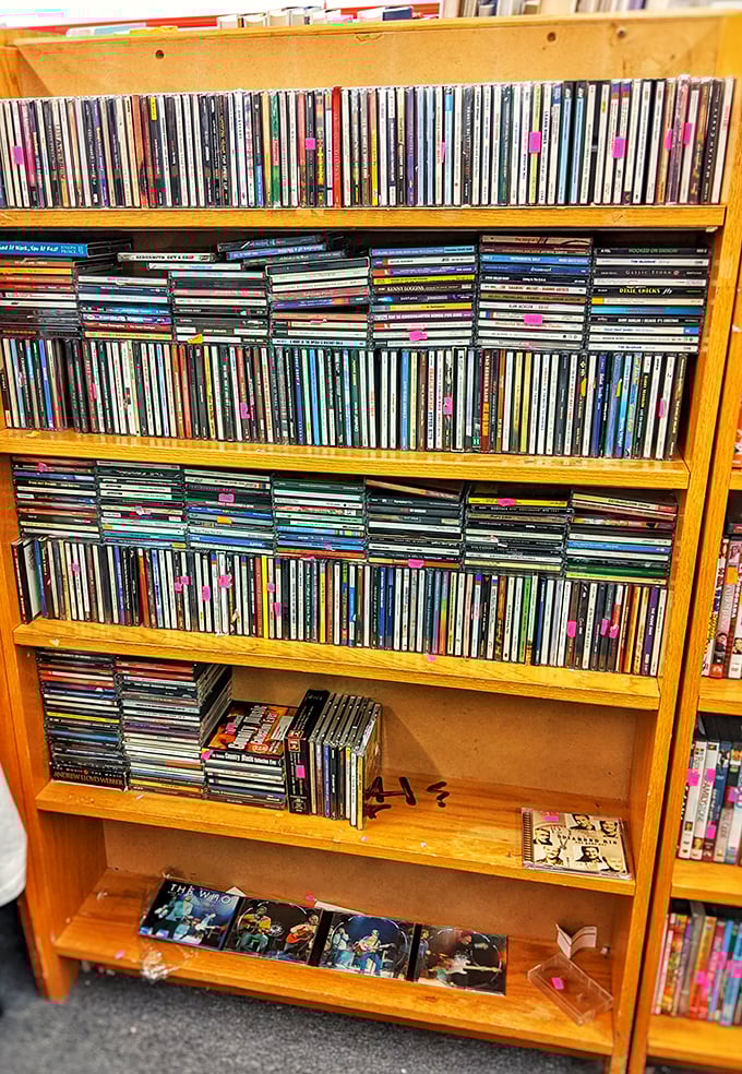CD shelves that tell the story of music evolution&mdash;from Sinatra to Spice Girls. Your next road trip soundtrack is hiding here. 