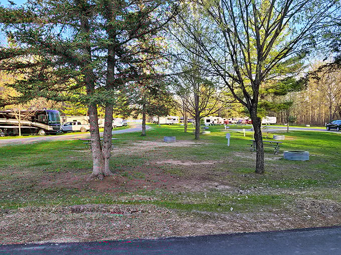 RV heaven where the neighbors are friendly and the commute to nature is exactly zero steps.