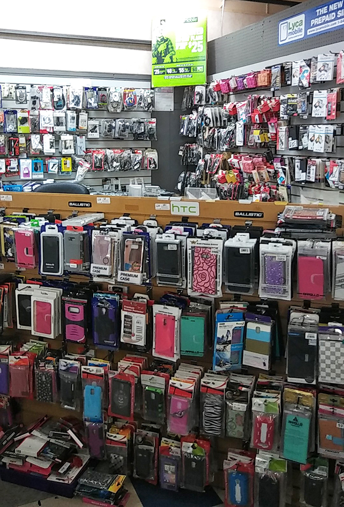 Phone case paradise or plastic purgatory? Either way, there's something oddly satisfying about seeing every possible smartphone accessory organized with such military precision.