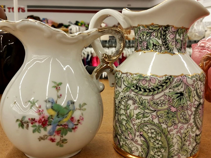 Delicate porcelain storytellers waiting for new tables to grace. That floral pitcher could elevate your lemonade from everyday refreshment to garden party centerpiece.