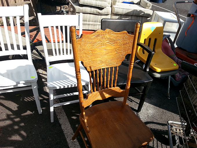 Chair-vana! From pristine white rockers to carved oak classics, your perfect seat awaits. That pressed-back beauty is practically begging to come home with you.