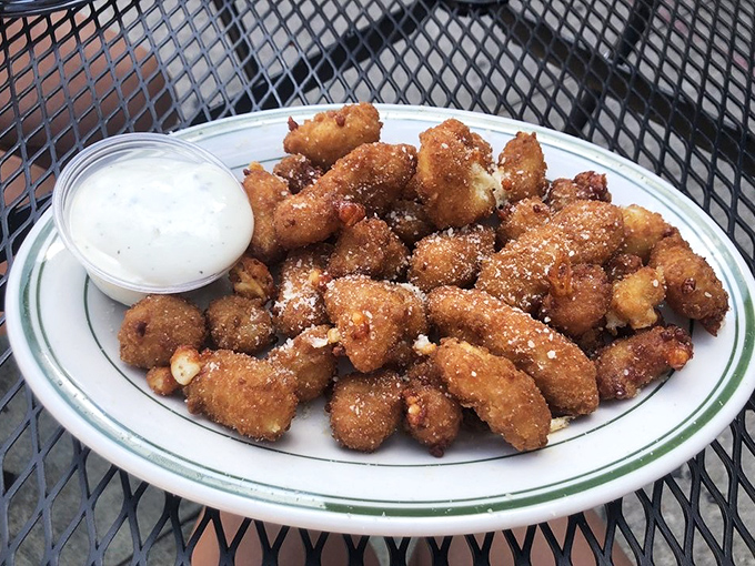 Golden-brown cheese curds dusted with parmesan, served with ranch dipping sauce &ndash; Wisconsin's answer to world peace on a plate.