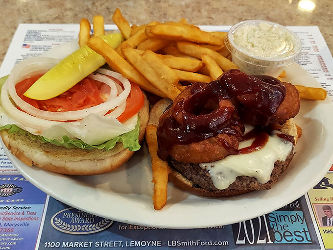 Not just a burger, but a declaration of independence from boring fast food chains. That bacon is practically saluting the flag.